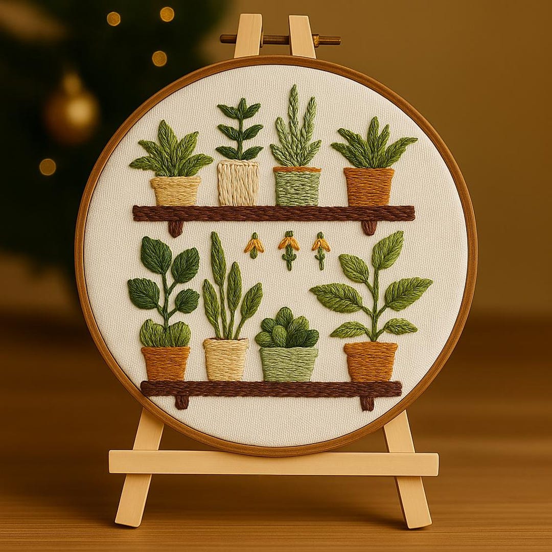 Cartoon Plant Bookshelf DIY Embroidery Starter Kit for Adult Handcraft ...