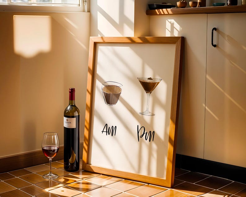 Espresso Martini AM PM Printable Art, Retro Kitchen & Bar Cart Wall ...