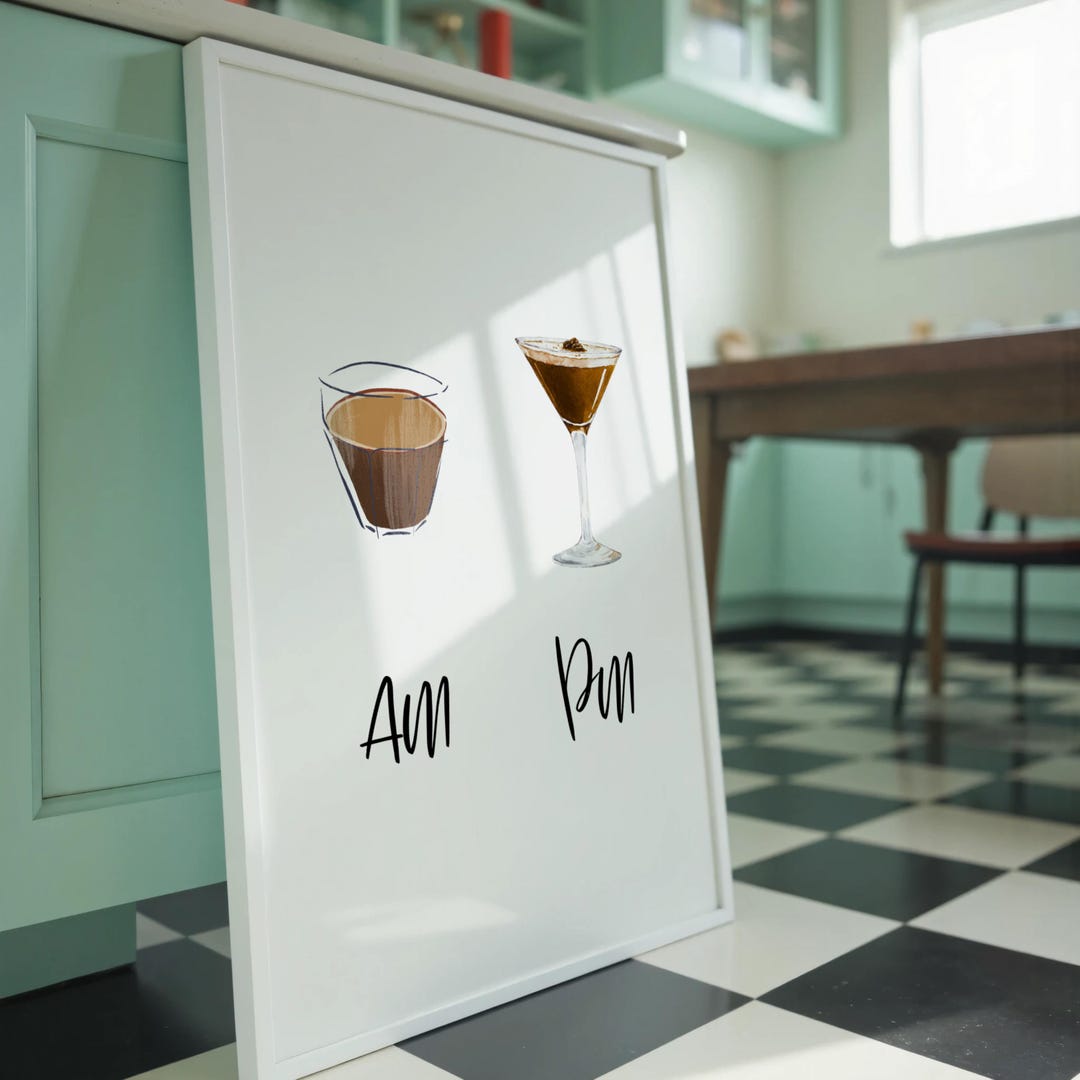 Espresso Martini AM PM Printable Art, Retro Kitchen & Bar Cart Wall ...