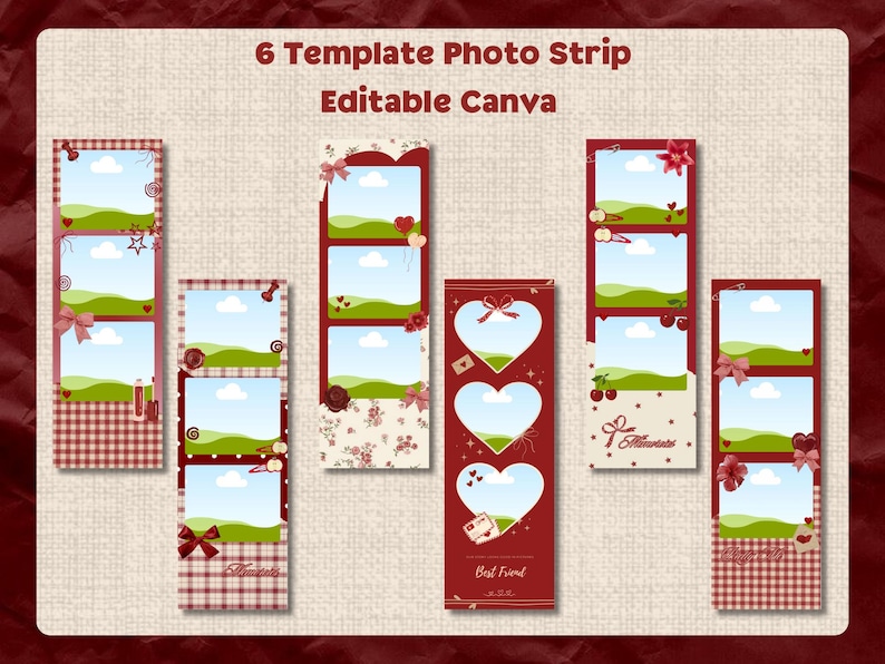 Photo Booth Strip Template | Red Gingham, Hearts (editable & Digital ...