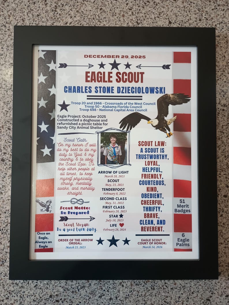 Eagle Scout Display of Accomplishments - Personalized 11" X 14" Digital ...