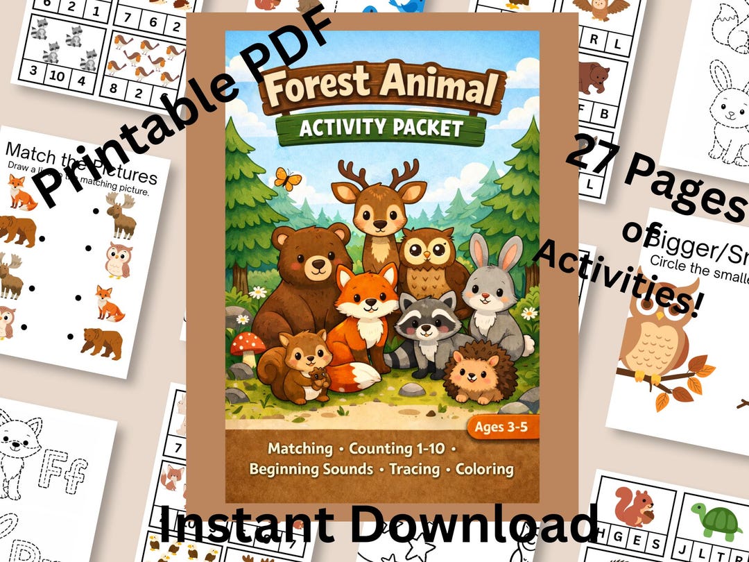 Forest Animals Preschool Activity Pack | Counting, Sounds, Tracing ...