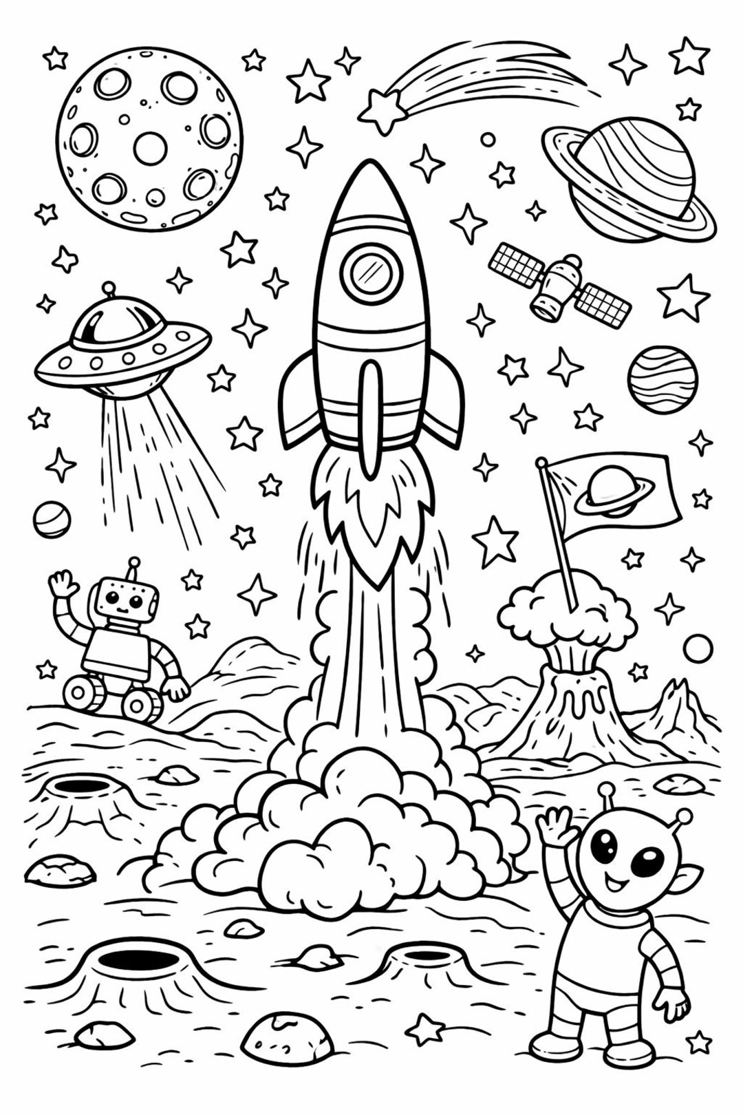 Alien Coloring Book for Kids | Outer Space Activity Pages (PDF Pattern ...