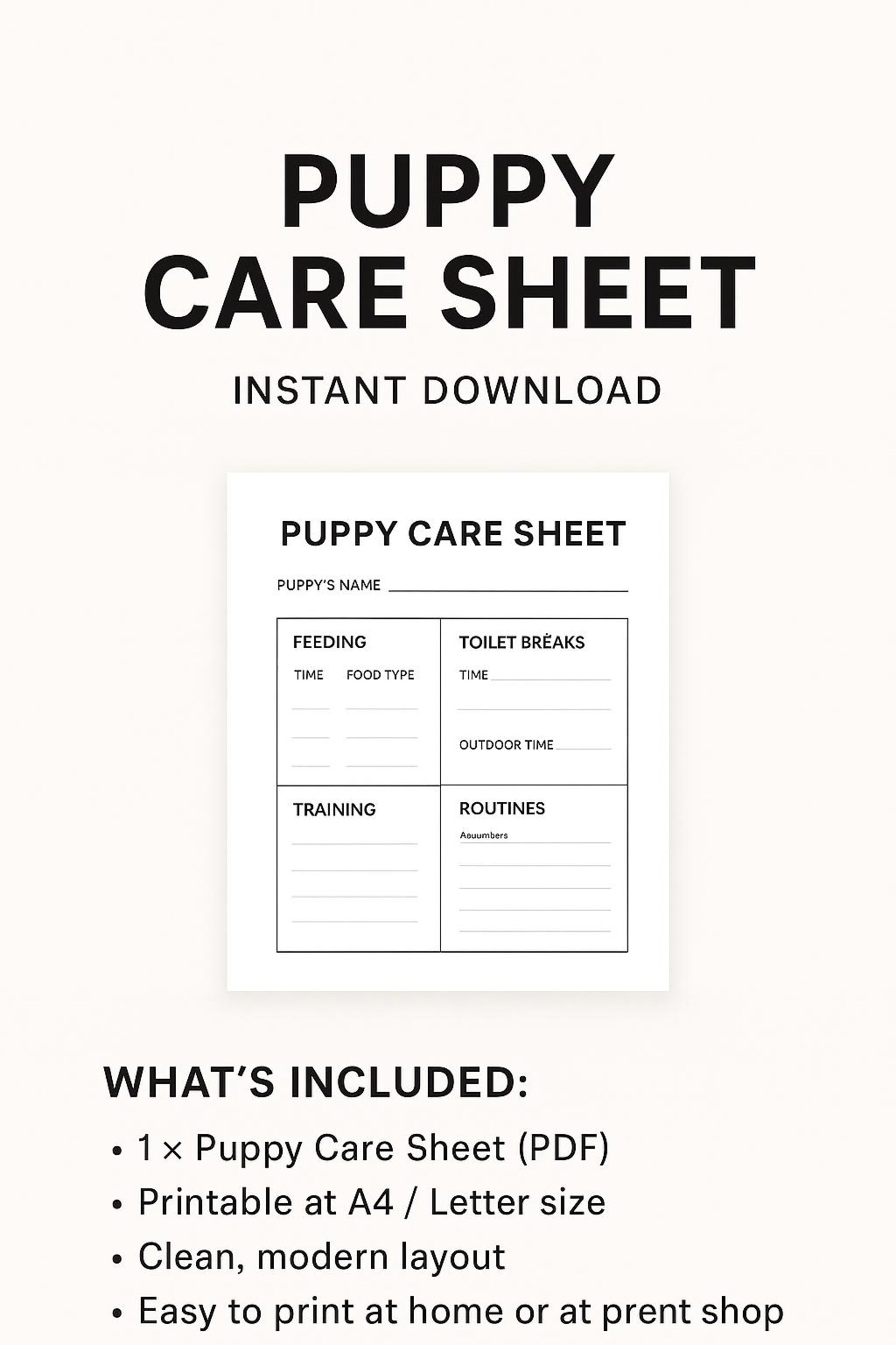 Puppy Care Sheet Printable | New Dog Owner Information (PDF) - Etsy