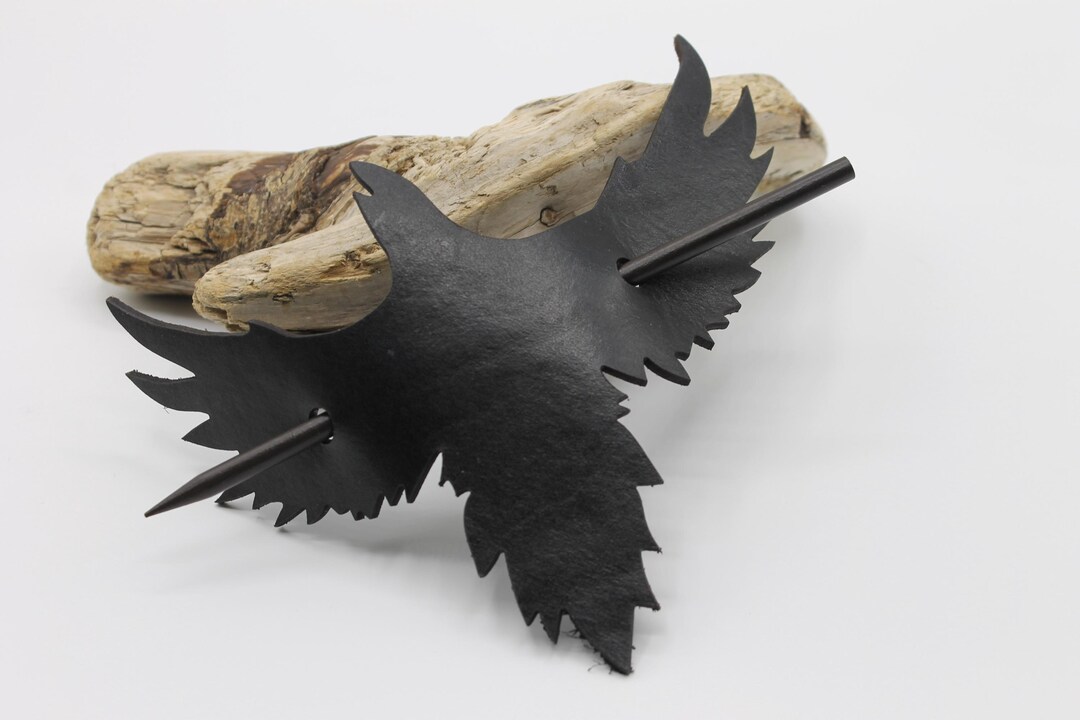 Genuine Leather Black Raven Hair Barrett and Hairpin - Etsy