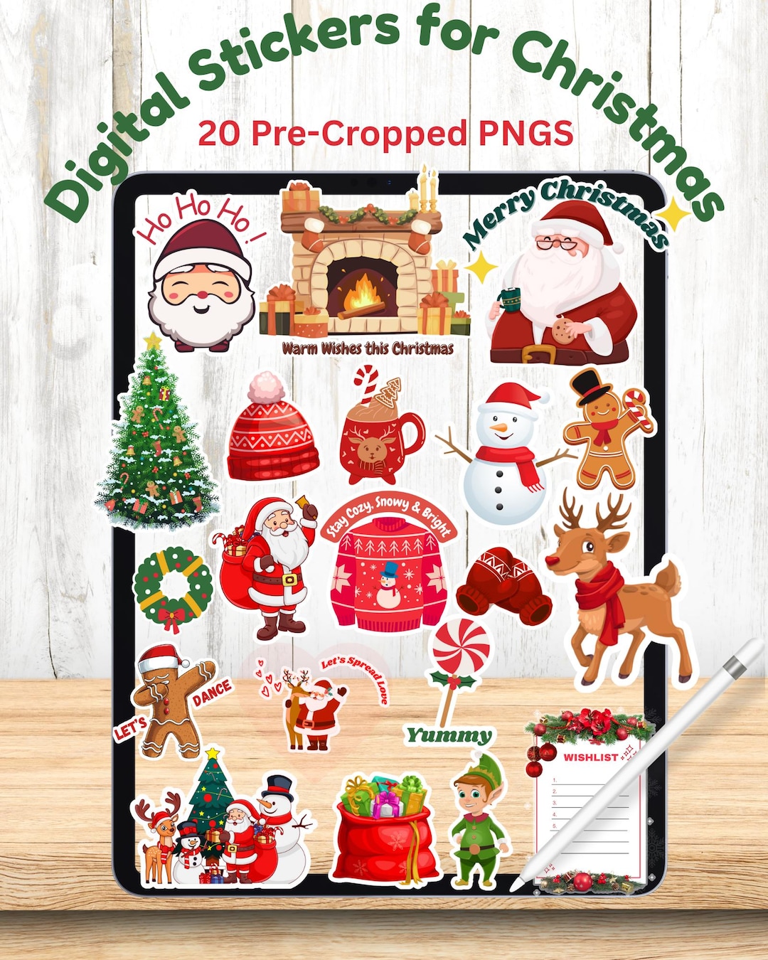 20 Christmas Digital Stickers | Cute Kawaii Xmas Stickers | PNG ...