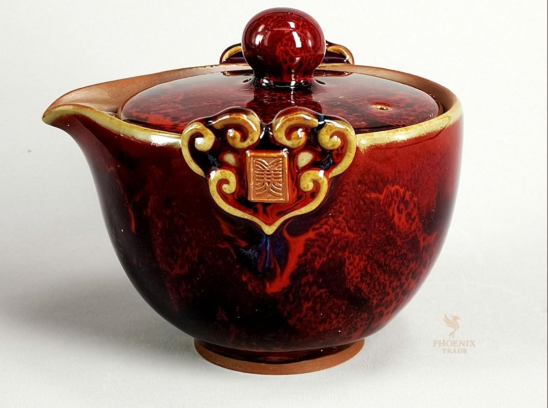Imperial Crimson Jun Kiln Tea Set, Handcrafted Jun Porcelain Teapot ...