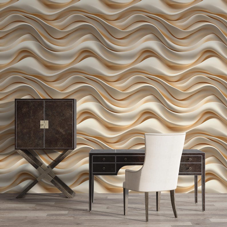 Sculpted Wave Texture Wall Mural in Soft Beige Tones for Contemporary ...