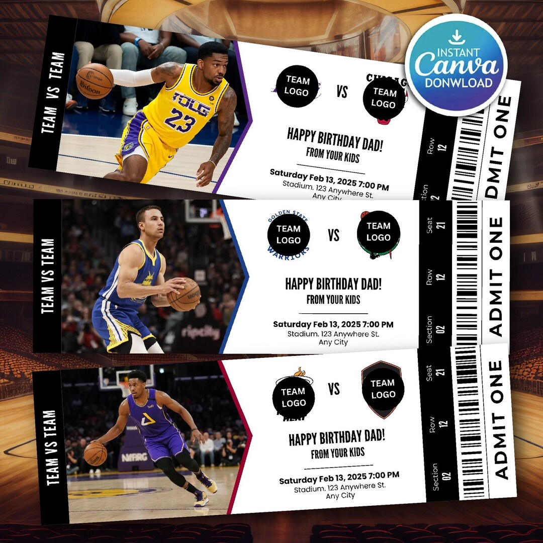 Editable Basketball Ticket Template, Surprise Gift (canva Digital ...