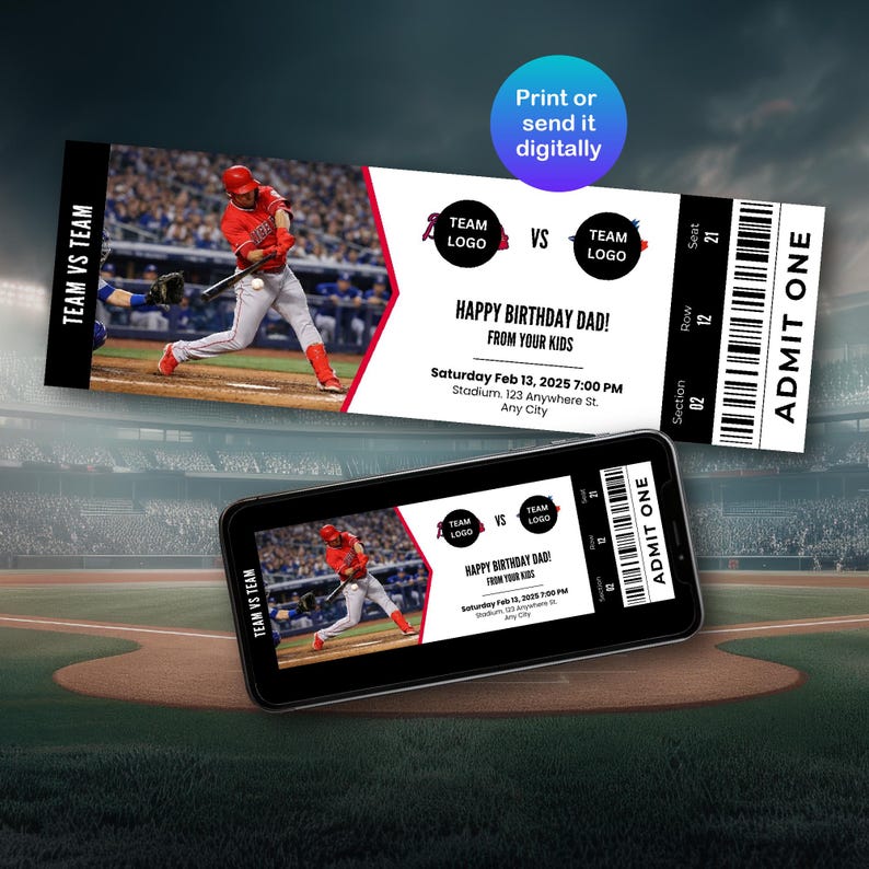 Editable Baseball Ticket Template, Surprise Gift (canva Digital ...