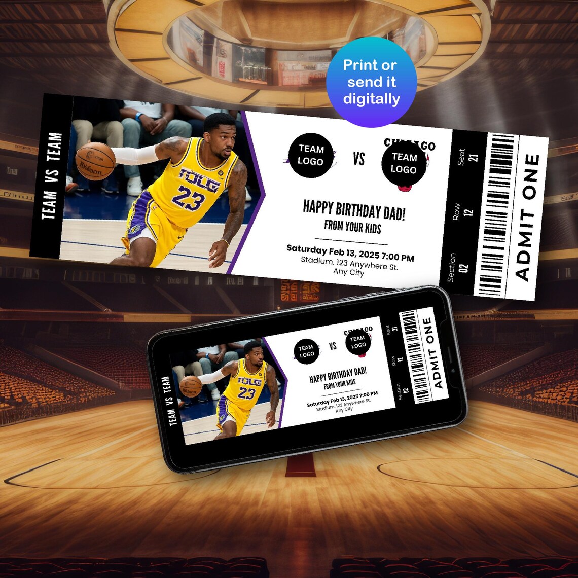 Editable Basketball Ticket Template, Surprise Gift (canva Digital ...