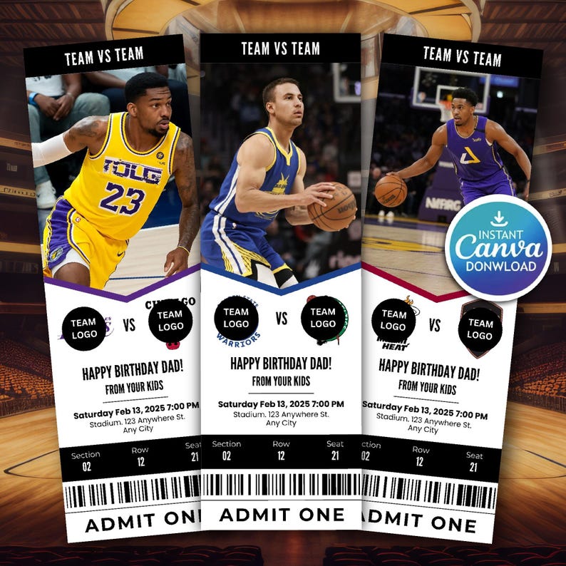 Editable Basketball Ticket Template, Surprise Gift (canva Digital ...