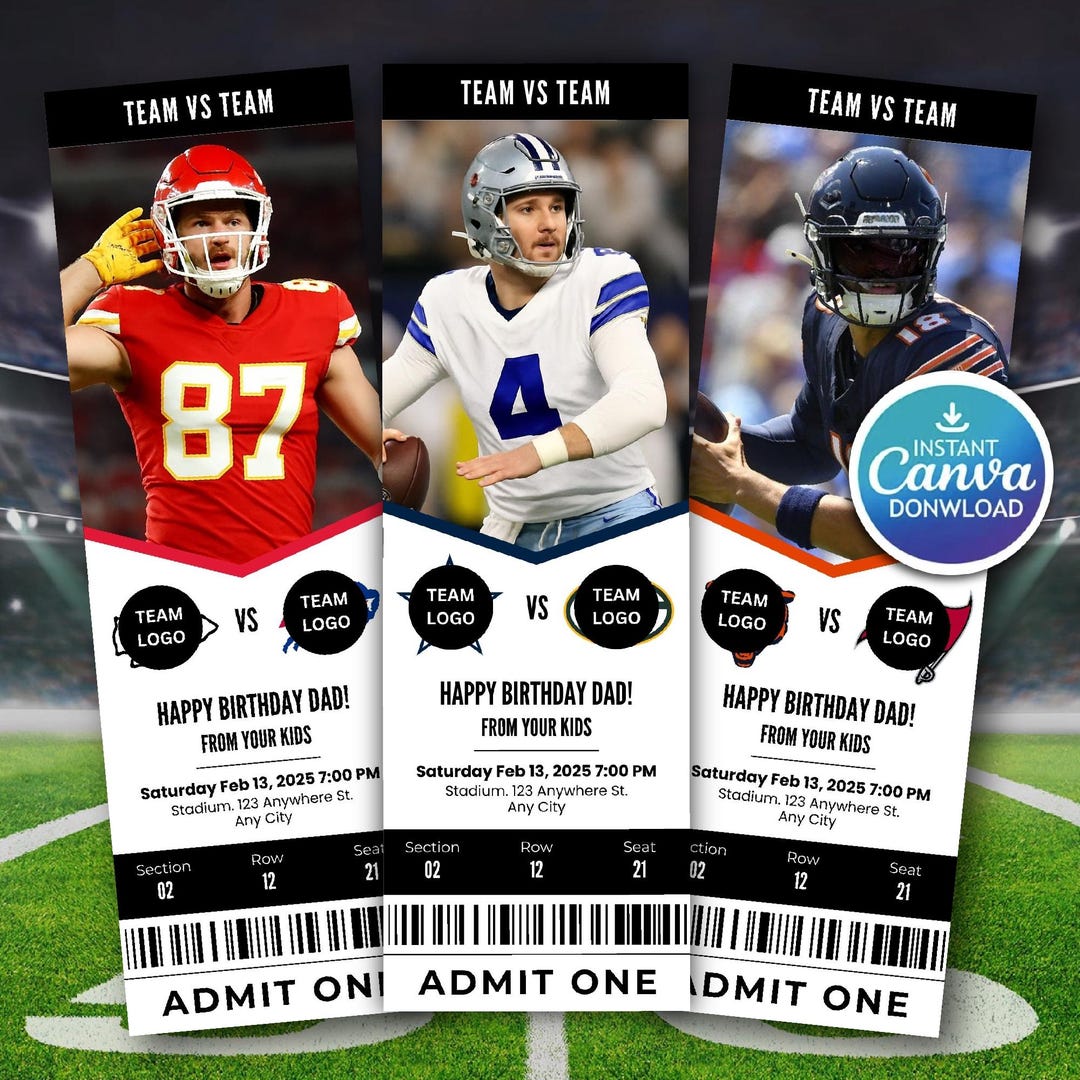 Editable Football Ticket Template, Surprise Gift (canva Digital ...