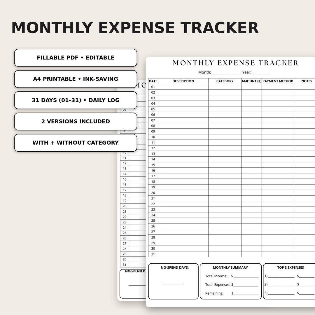 Monthly Expense Tracker Printable | Expense Income Tracker | Budget ...