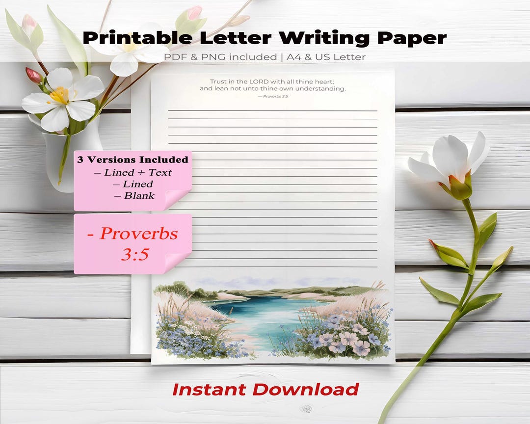 Printable Letter Writing Paper – Bible Verse Proverbs 3:5 Trust in the ...