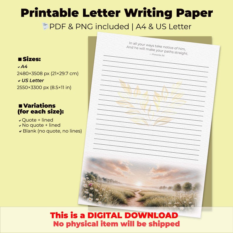 JW Letter Writing Paper – Proverbs 3:6 Printable, Jehovah’s Witness ...