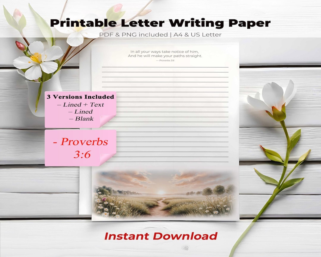 JW Letter Writing Paper – Proverbs 3:6 Printable, Jehovah’s Witness ...