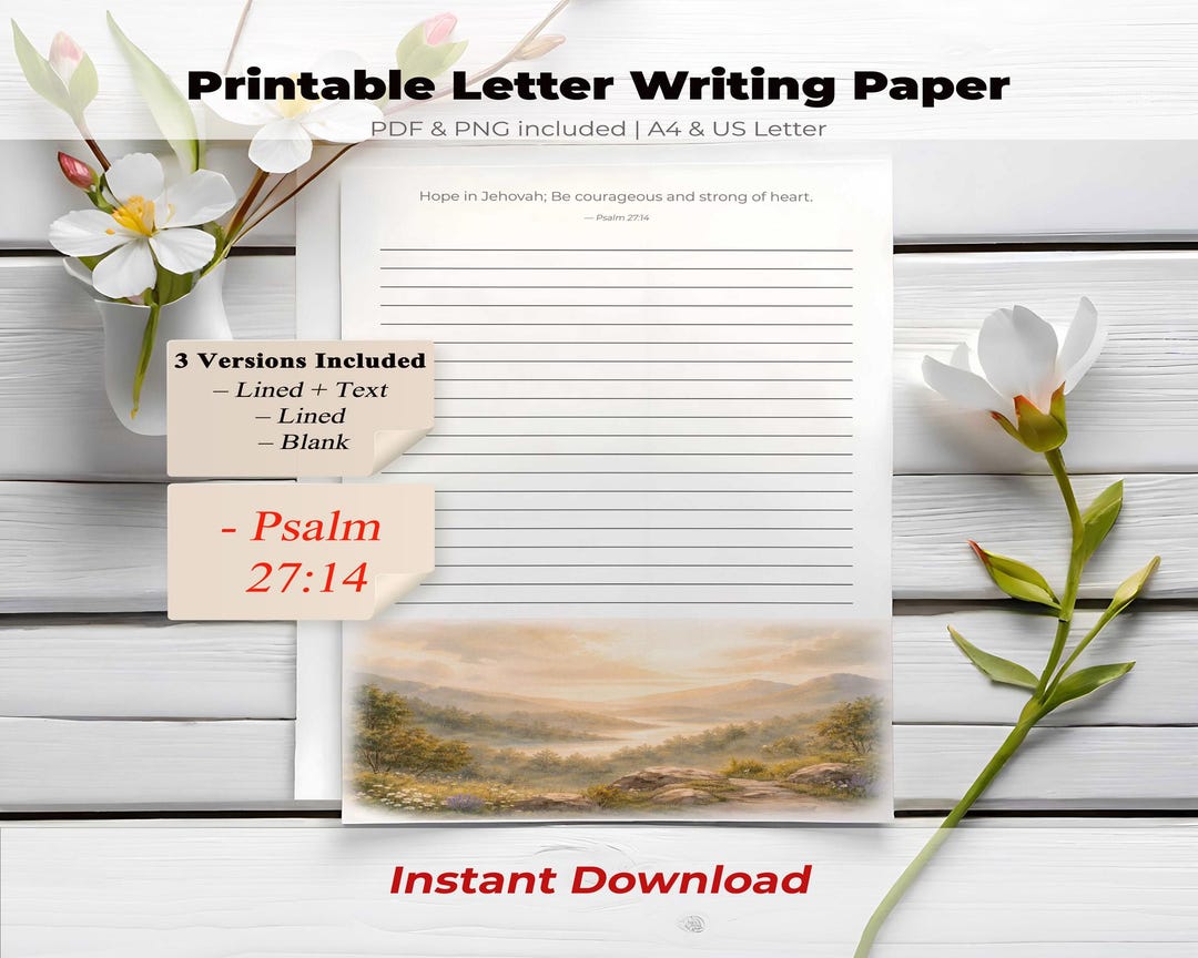 JW Letter Writing Paper With Bible Verse, Jehovah’s Witness Stationery ...