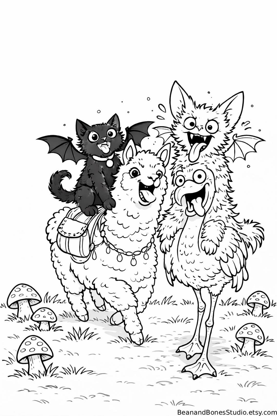 Bean & Sam Life Mascots Coloring Page – Chaotic Cat, Llama and Flamingo ...