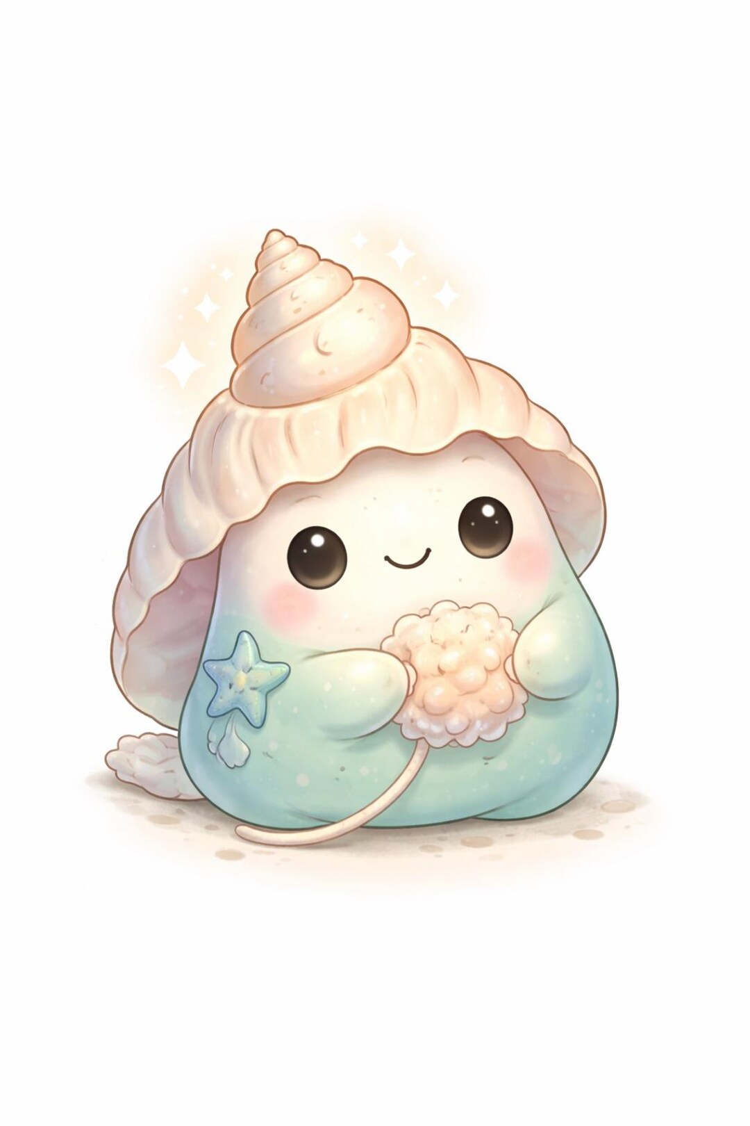 Fantasy Ocean Coloring Page, Adorable Seashell Creature Line Art - Etsy
