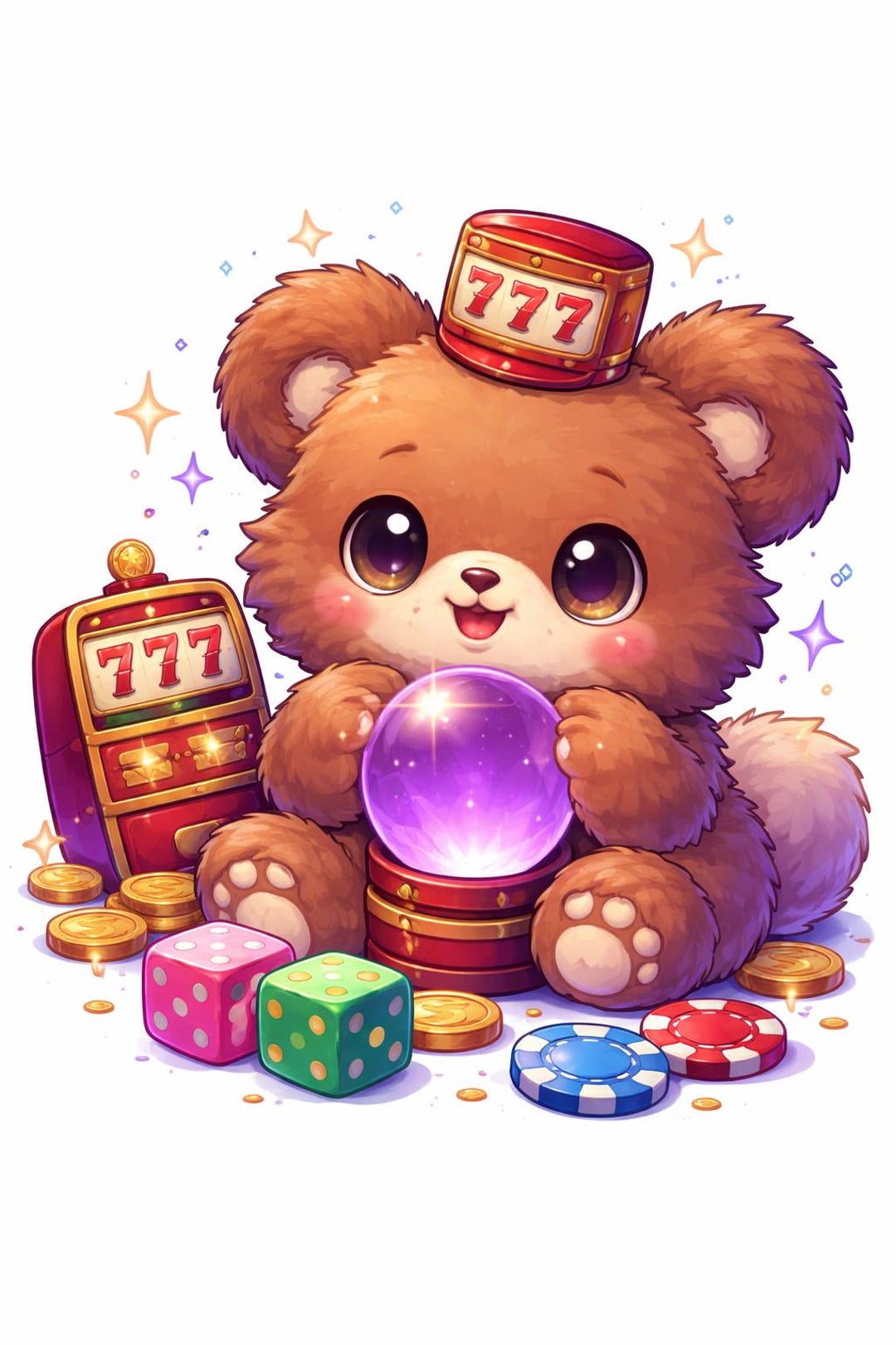 Lucky Casino Teddy Bear Coloring Page, Dice and Slots Line Art (digital ...