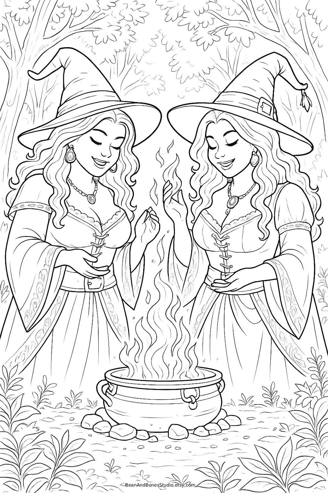 Witch Cauldron Ritual Coloring Page | Fantasy Printable Art (8x10) - Etsy