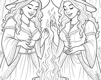 Witch Cauldron Ritual Coloring Page | Fantasy Printable Art (8x10) - Etsy