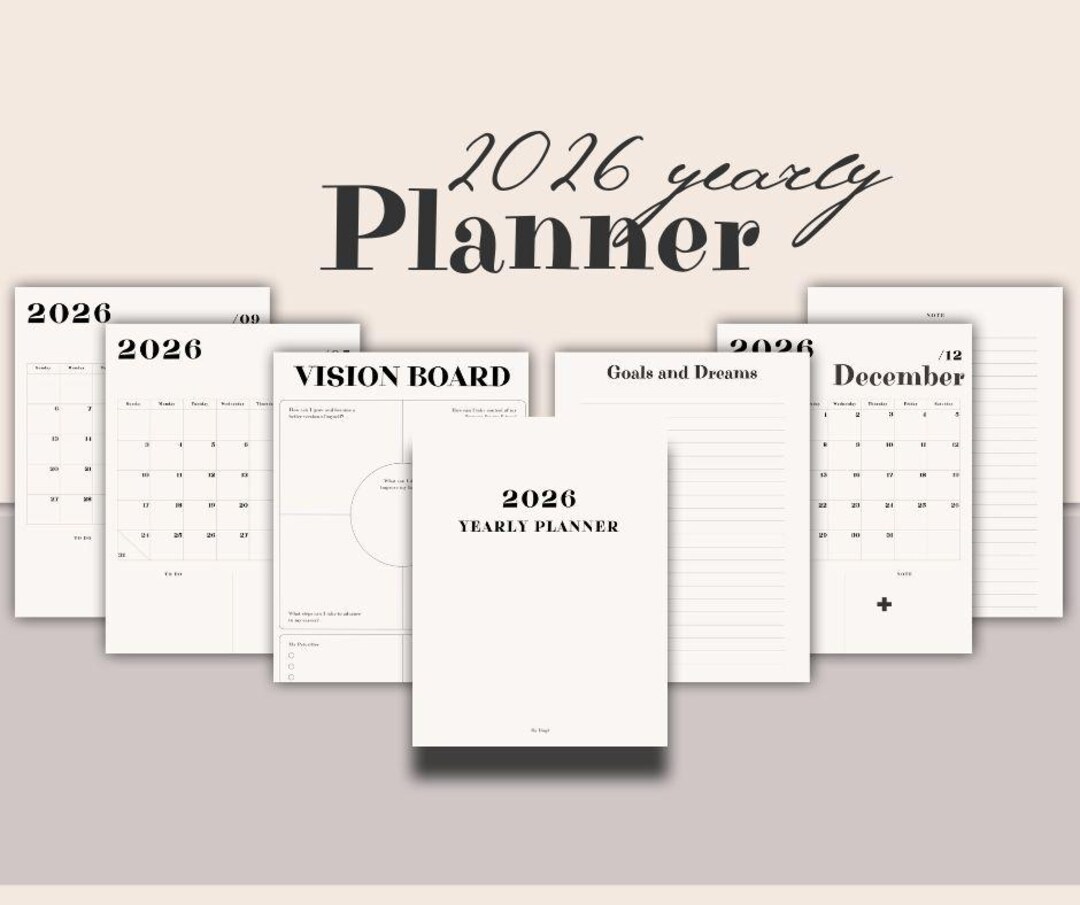 2026 Yearly Planner With Vision Board & Goals - Etsy