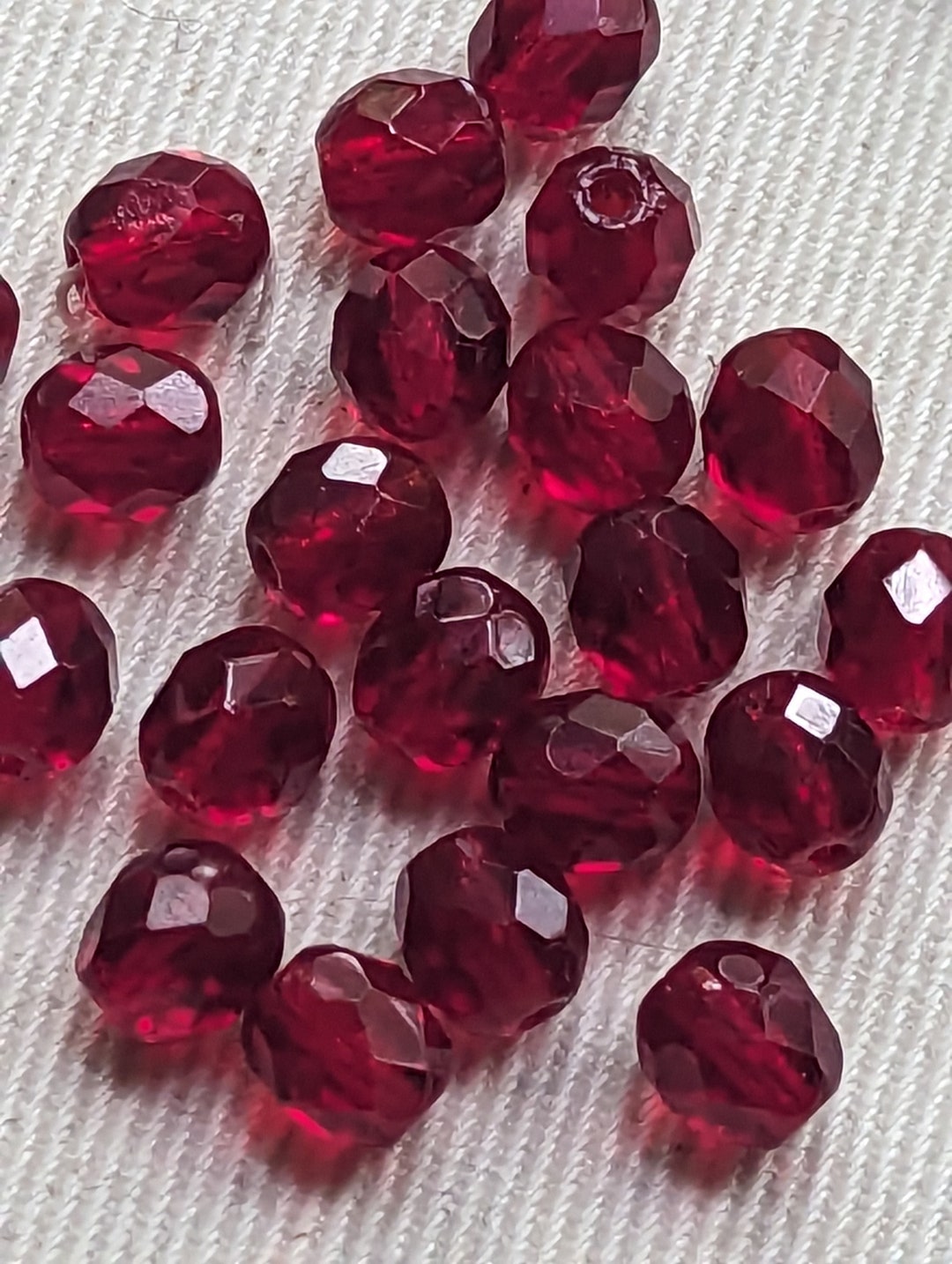 Vintage Glass Beads 1950s RUBY RED Antique German 8mm Crystal Oval ...