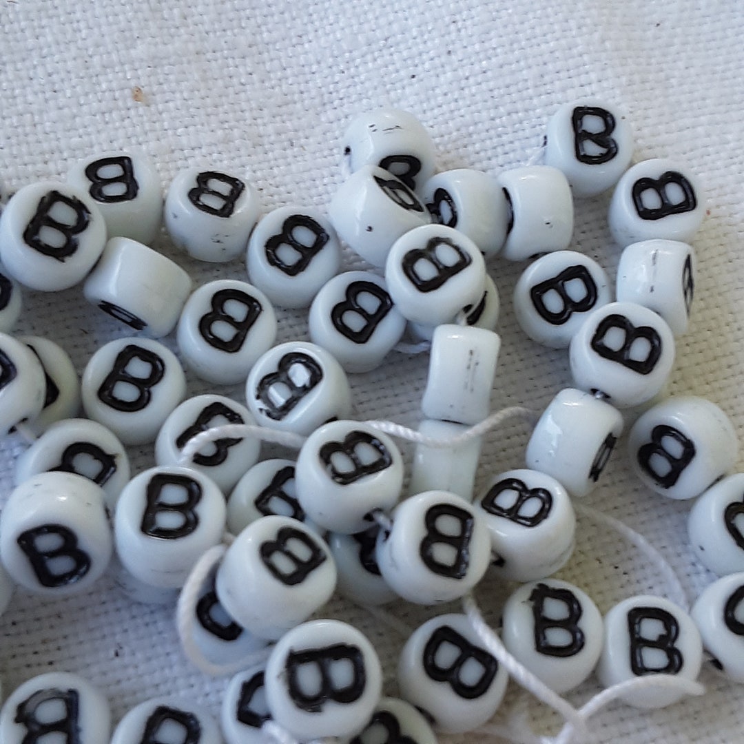 Friendship Bracelet //vintage Glass LETTER Beads//alphabet b White ...