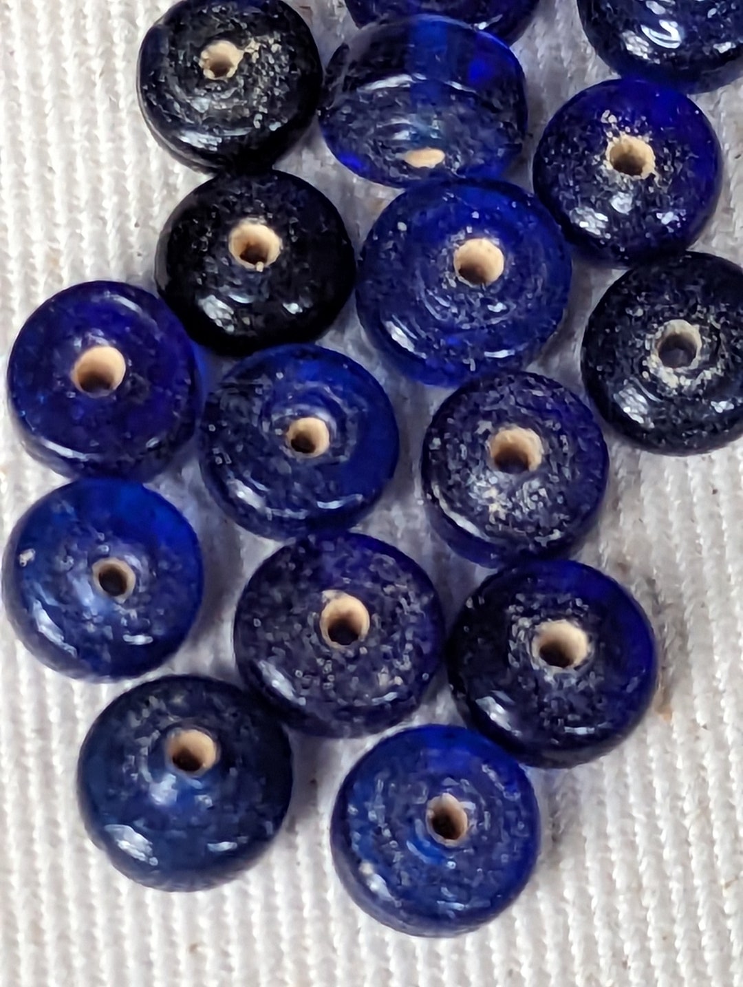 Vintage India Glass Beads //chubby Wheel COBALT Blue Glass Beads ...
