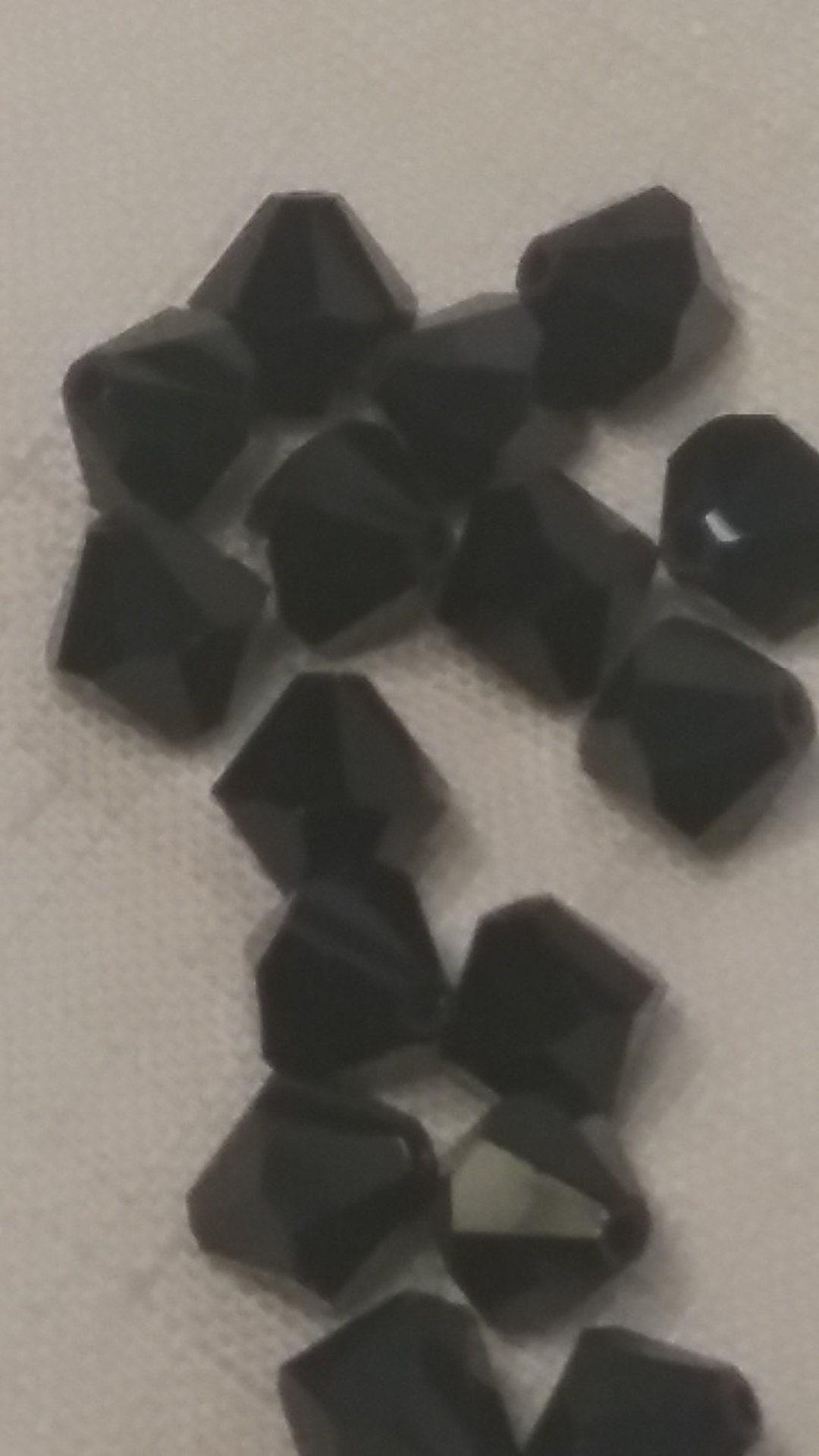 Vintage Glass Beads 1950s JET Black Antique AUSTRIAN Crystal Bicones (6 ...
