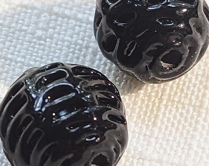 Antique Black Opaque Japanese Glass Bead: 1930s Wax Web Lampwork (11mm ...