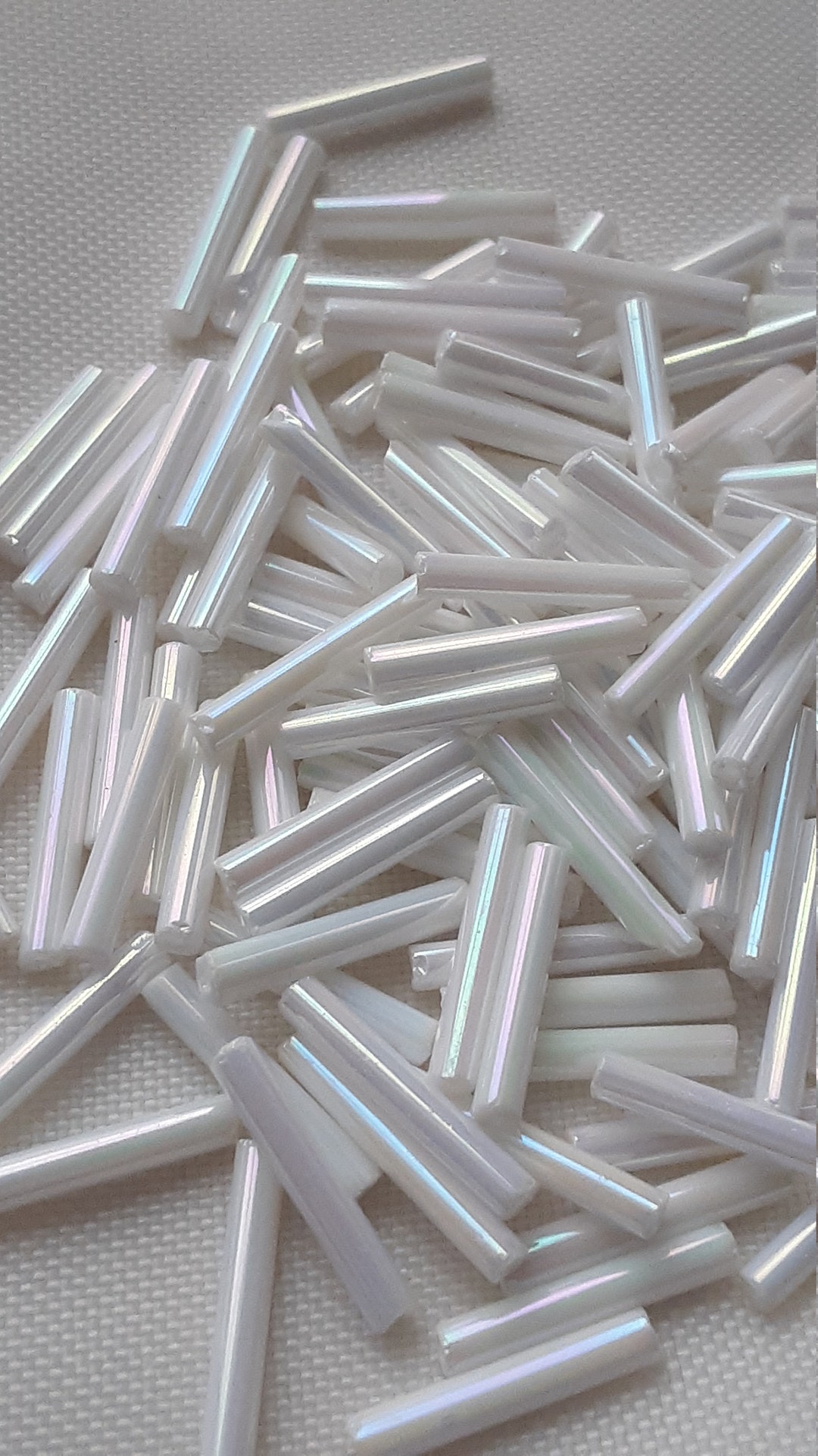 WHITE Rainbow Vintage Glass BUGLE Beads 12mm Tubes Czech (80) - Etsy