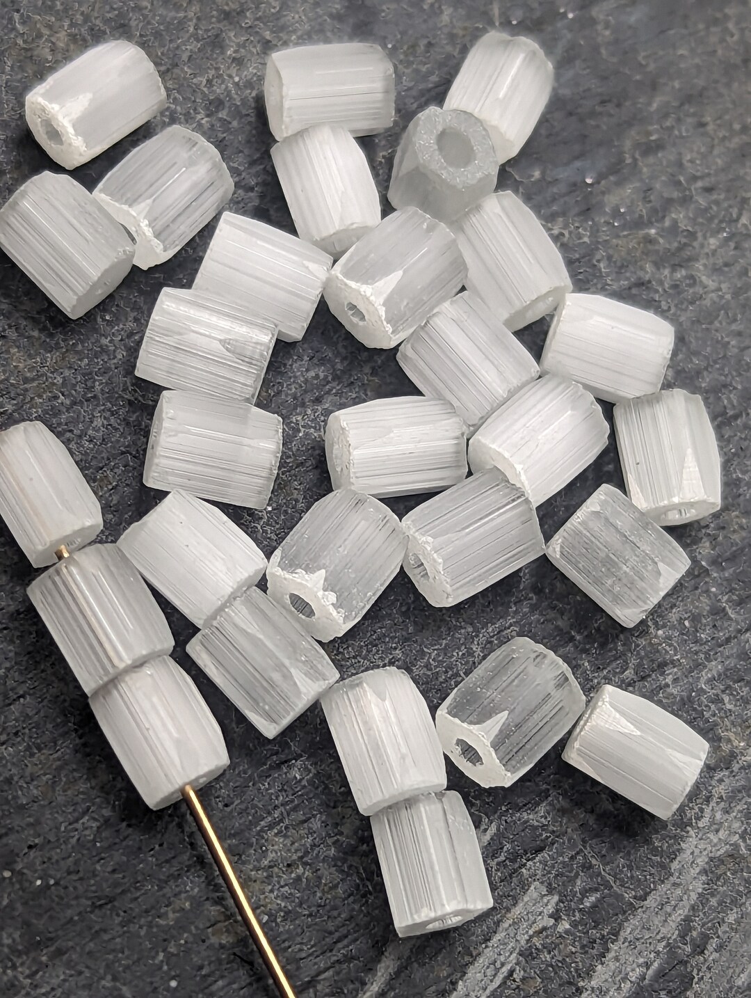Antique German Glass Beads,atlas Glass Beads, White Satin Glass ...