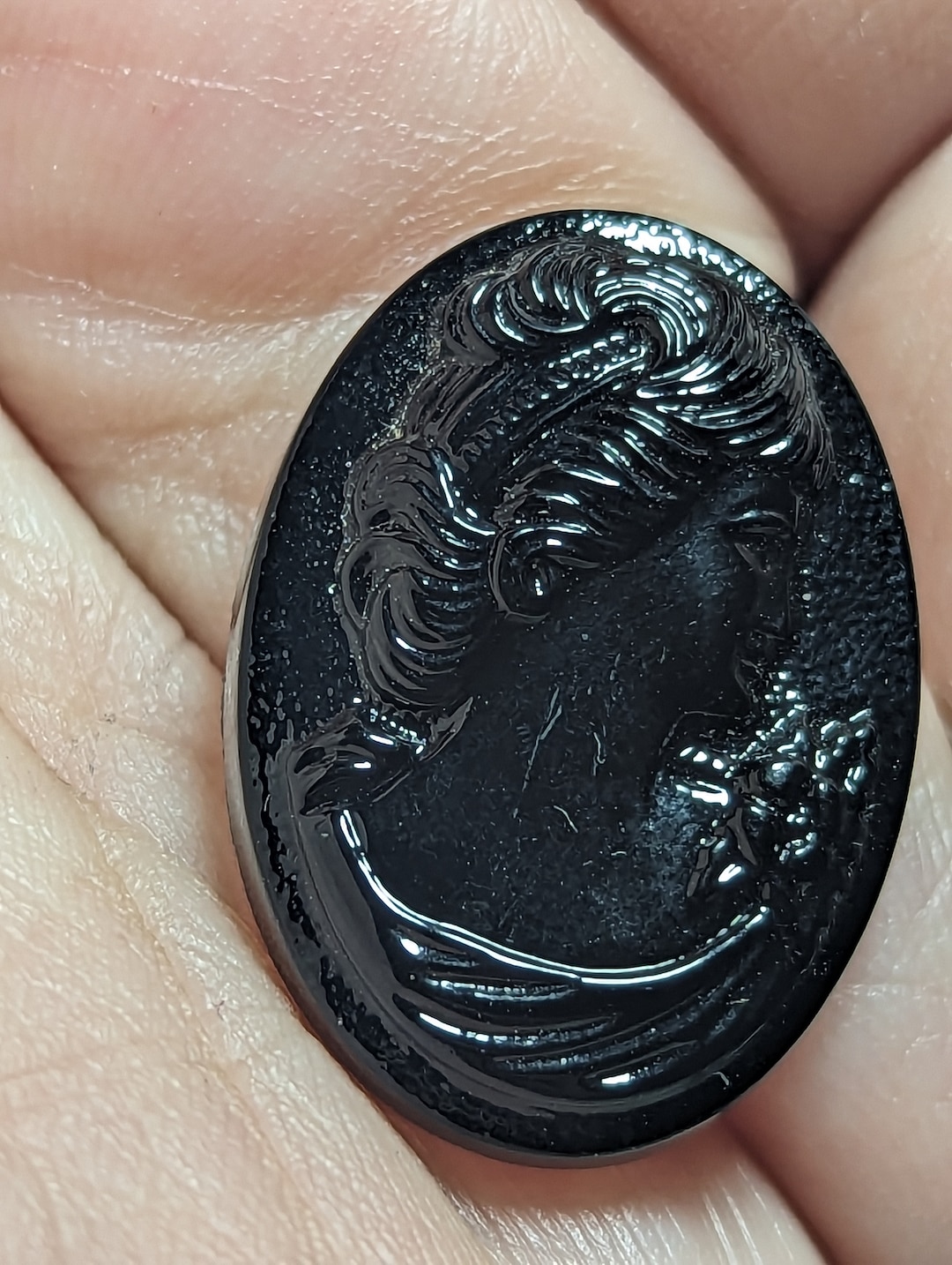 Vintage Glass Cabochon Jet Black1950s Antique Cameo Stone 18x25mm 2 - Etsy