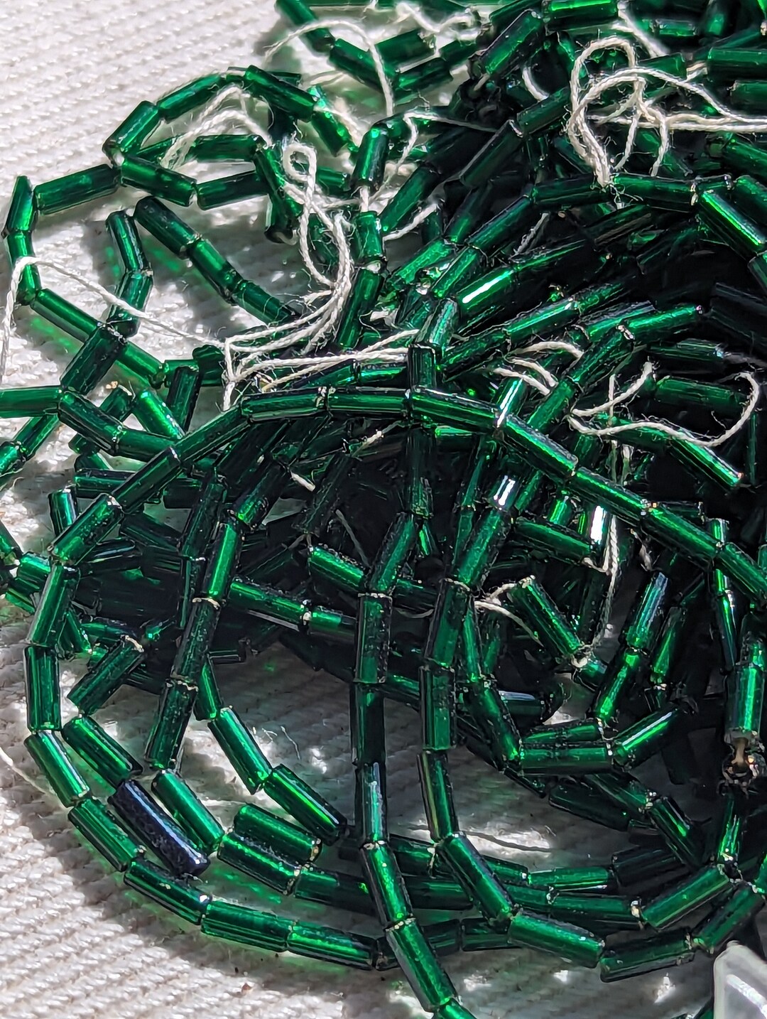 Early 1930s Glass BUGLE Beads//5mm Vintage ANTIQUE Green Silver-line ...