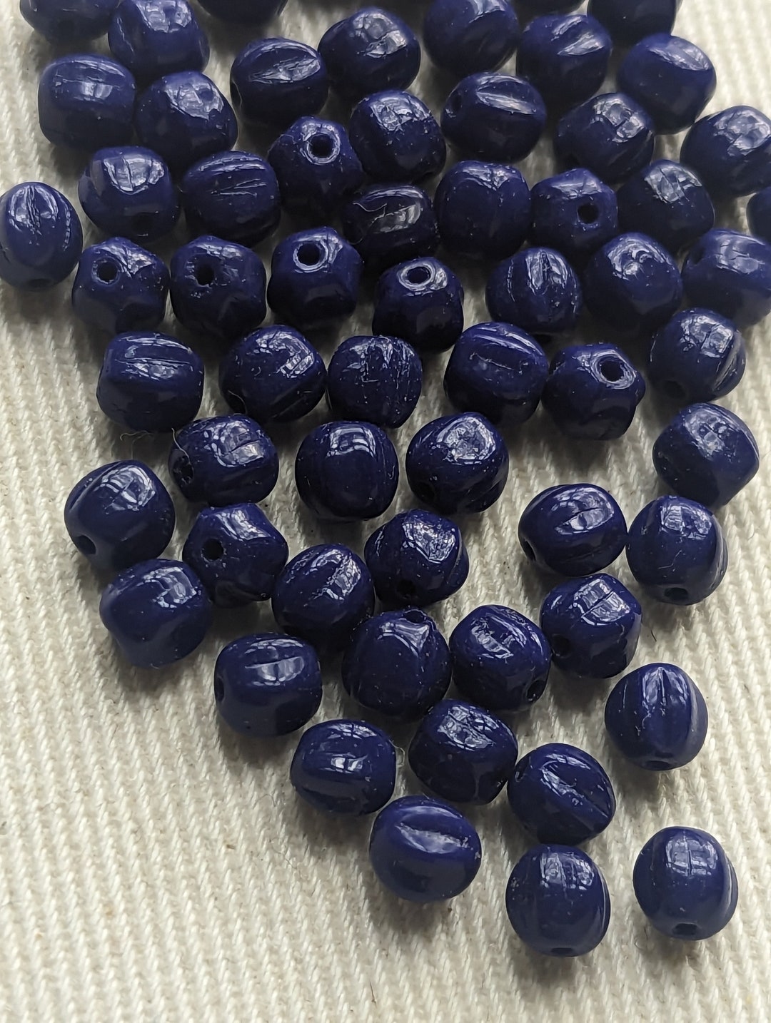 1930s Vintage GERMAN Glass//dark ROYAL Cobalt Blue Opaque// Melon Beads ...