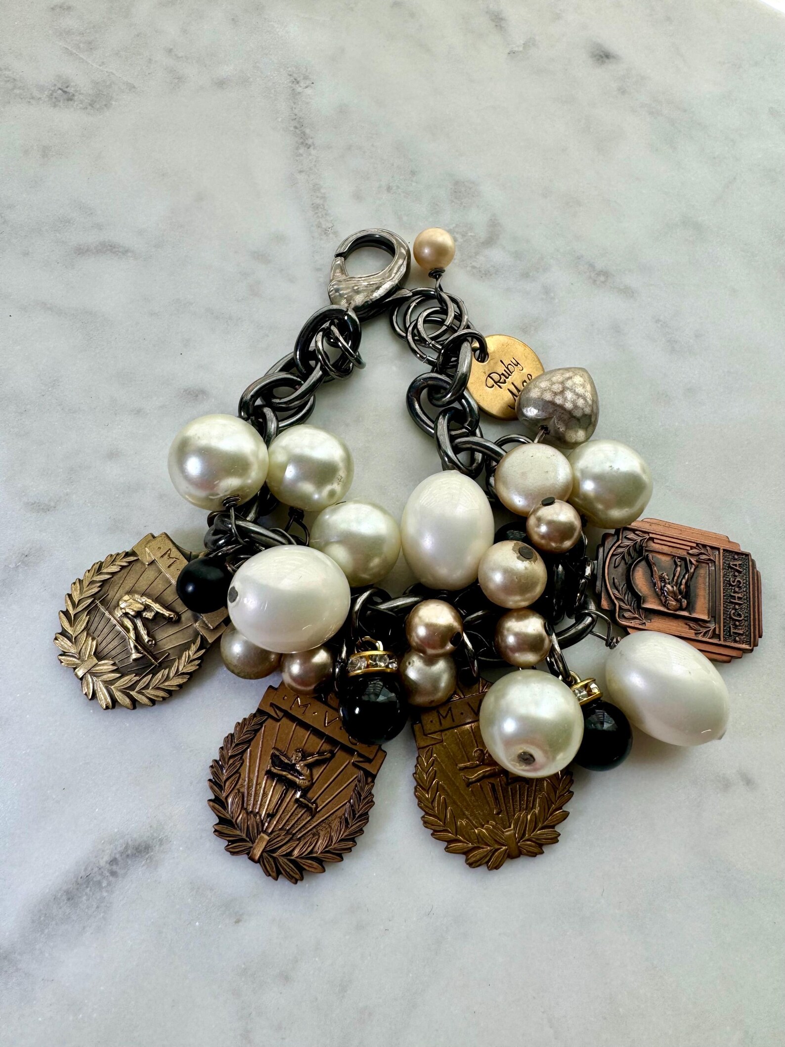 High Jump Hurdles Medals Charm and Antique Button Bracelet - Etsy