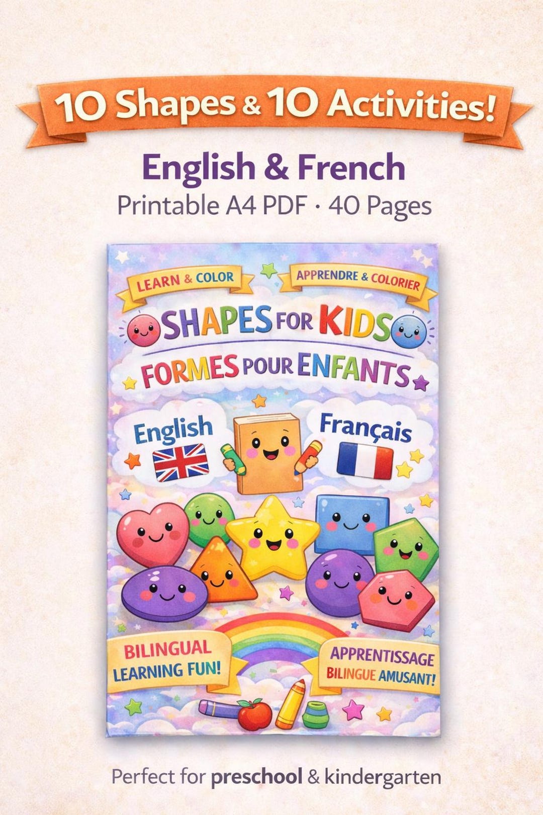 Bilingual Shapes Coloring Book | English & French, Kids Learning ...