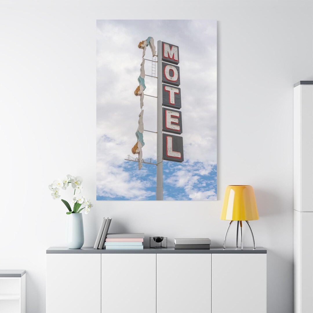 Diving Lady Retro Motel Sign Canvas Print | Matte Stretched Wall Art - Etsy