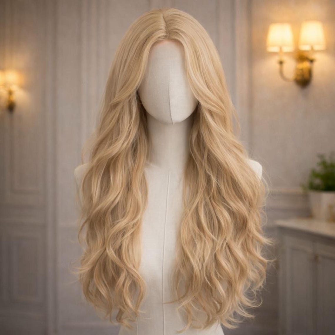 Long Blonde Wavy Wig With Face-framing Highlights | 28 Inch Layered ...