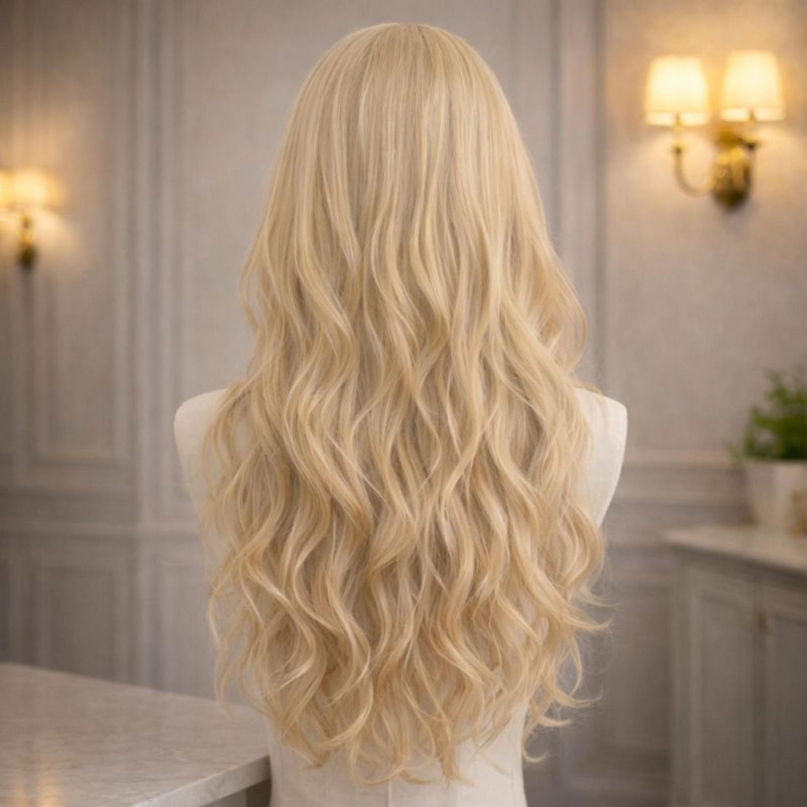 Long Blonde Wavy Wig With Face-framing Highlights | 28 Inch Layered ...