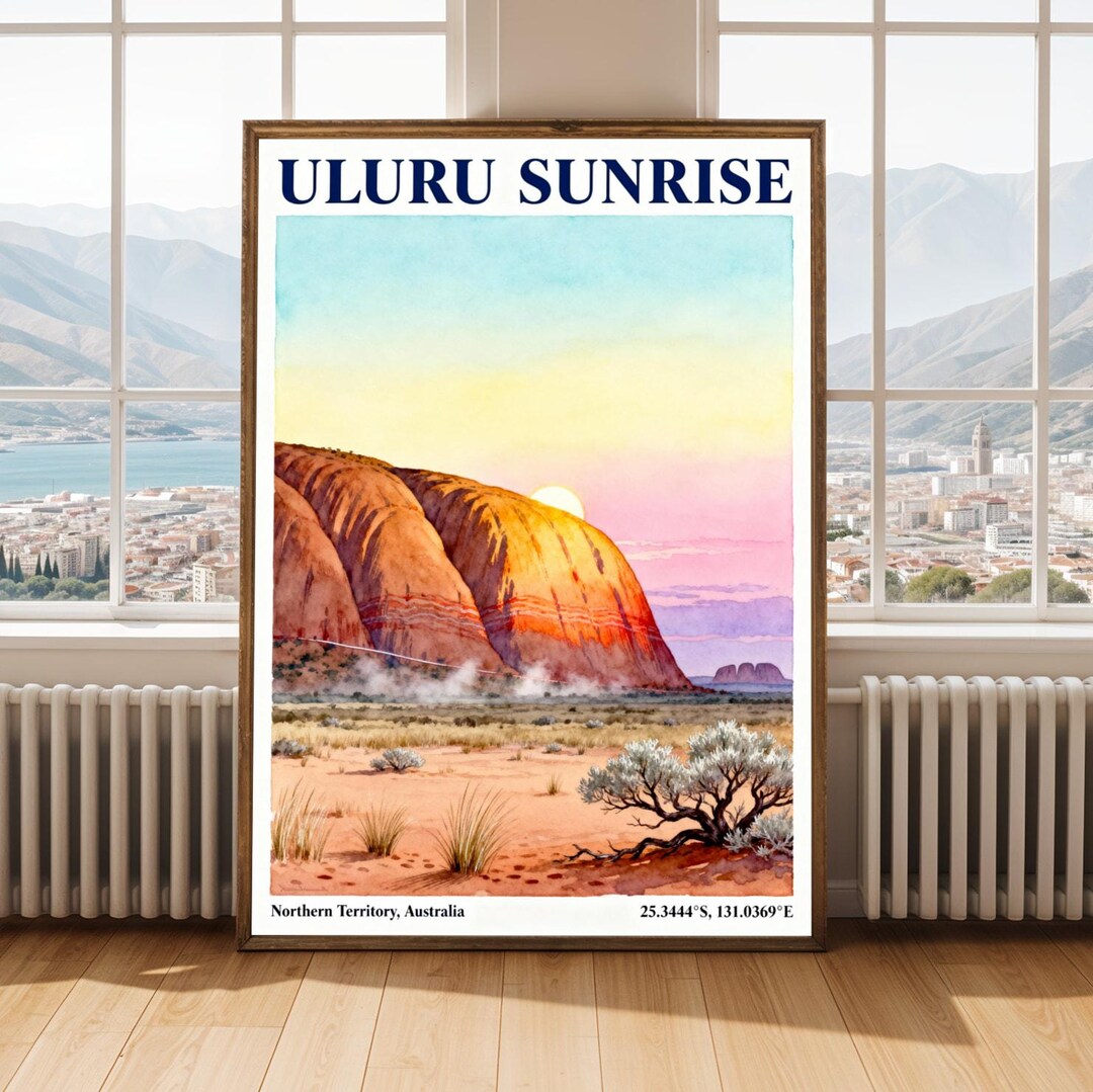 Uluru Sunrise Poster – Minimalist, Mixed Media, Sunset Hues, Mixed ...