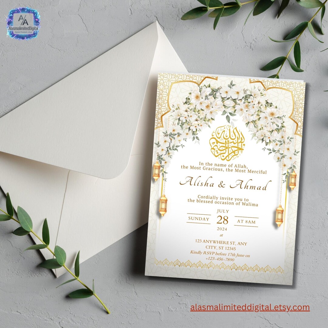 Islamic Wedding Invitation | Editable Nikah Invitation Card | Canva ...