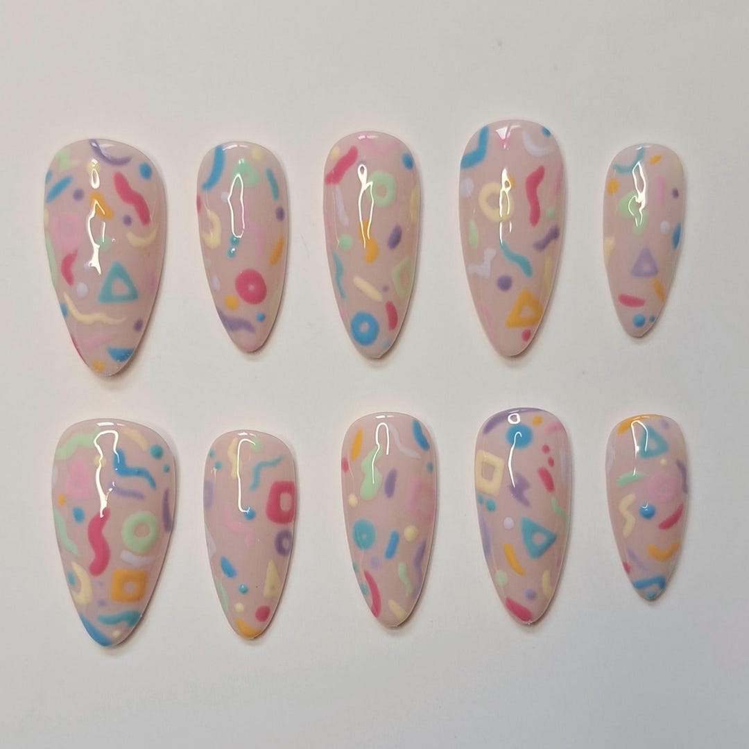 Handmade Confetti Squiggles Press on Nails - Etsy