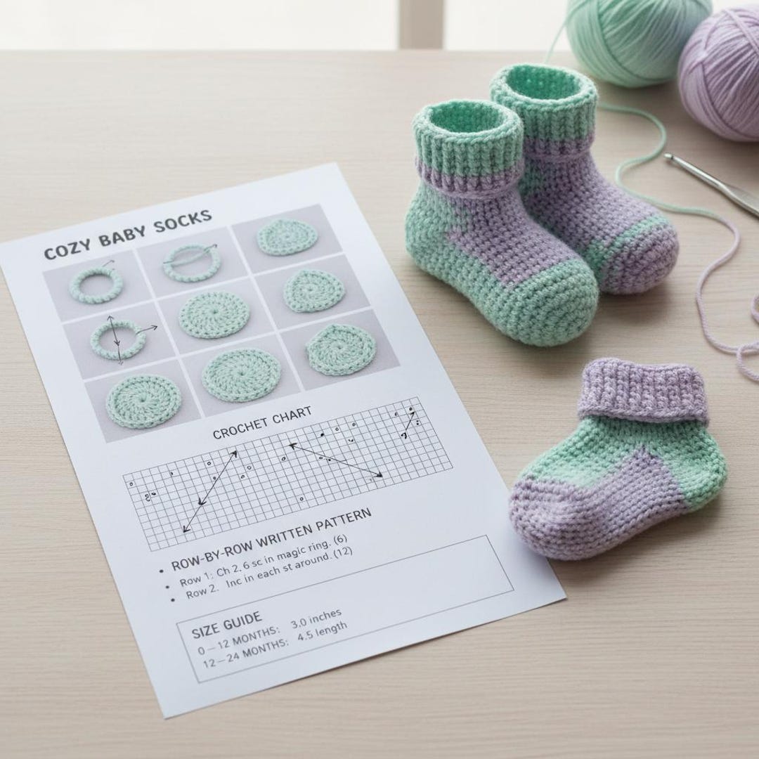 Baby Crochet Socks Pattern Two Color PDF 0–2 Years Newborn to Toddler ...