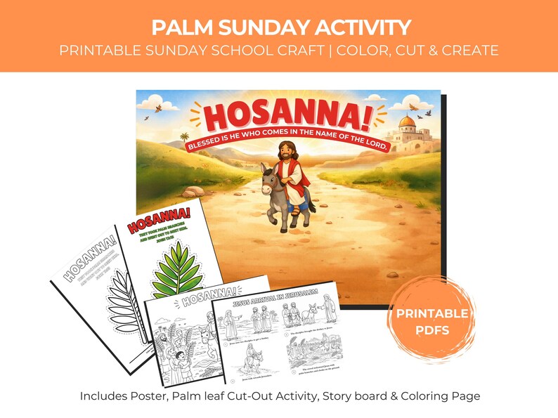 Palm Sunday Kids Craft: Hosanna Coloring Page & Bible Activity ...