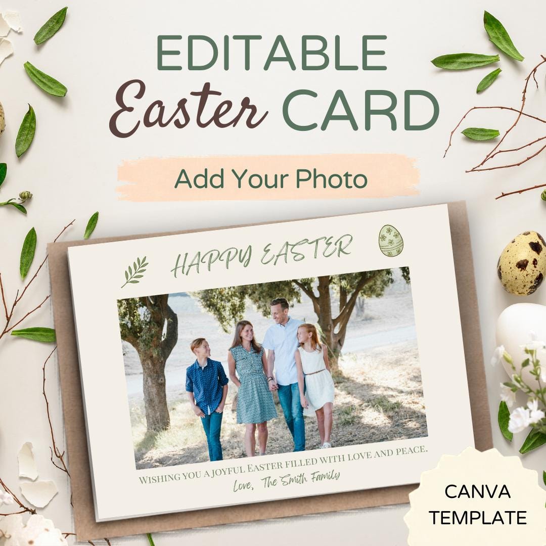 Editable Easter Photo Card Template | Family Spring Holiday Greeting ...