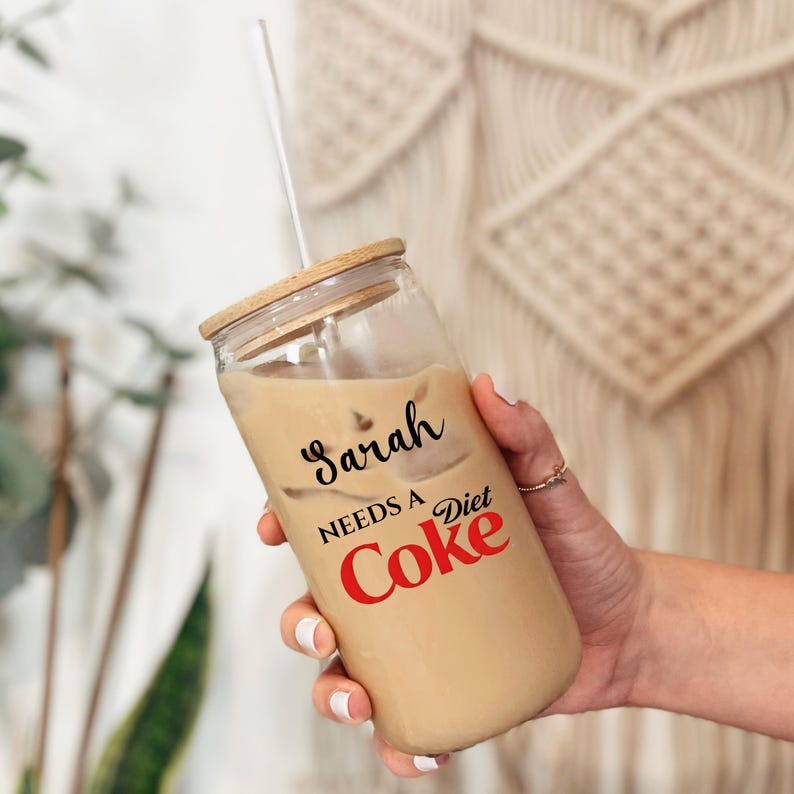 Personalized Retro Glass Tumbler With Bamboo Lid – Custom Name Diet ...
